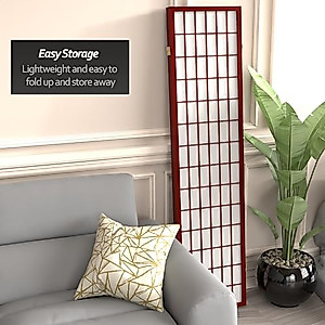 Red Lantern 6 ft. Tall Window Pane Shoji Screen-Rosewood-3 Panels Room Divider
