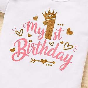 GRNSHTS Baby Girl First Birthday Outfit Smash Cake Outfit My 1st Birthday Romper+Tutu Skirt+Headband Onederland Outfit(Pink,12-18 Months)