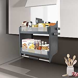 LYNICESHOP Pull Down Shelf, Adjustable Pull Down Shelf Kitchen Wall Cabinet Storage Organizer 2-Tier Mounted Wall Cabinet Pull-Down Shelving System High Cabinet Pull Down Shelf (24in Cabinet)