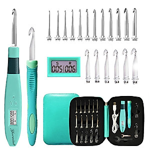 Yarniss 18 Size Counting Crochet Hooks with Light, Digital Counter Crochet Hooks Set with Case (2.0mm~14.0mm)