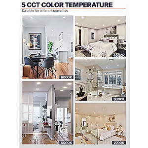 POWERASIA 12 Pack 5/6 Inch LED Can Lights Retrofit Recessed Lighting, 5CCT 6 Inch Recessed Lights Selectable 2700K-6000K Dimmable, 12W=75W, 1200LM Downlight with Metal Smooth Trim-ETL and Energy Star