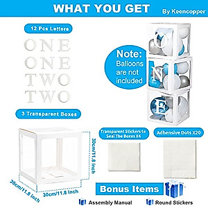 Keencopper First Birthday Decorations For Boy Or Girl, 3 Pcs ONE Balloon Boxes For 1st Birthday, Baby Clear Blocks Party Decor With ONE TWO Letters For Photoshoot Props, Cake Smash Backdrop