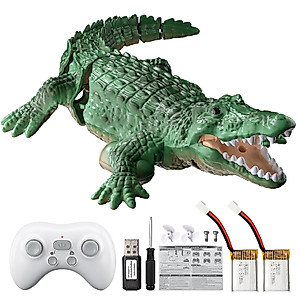 TEMI Remote Control Crocodile, High Simulation Scale Prank Alligator with Glowing Eyes, for Pool Bathroom RC Boat for 6+ Boys Girls Birthday Halloween Christmas Toys