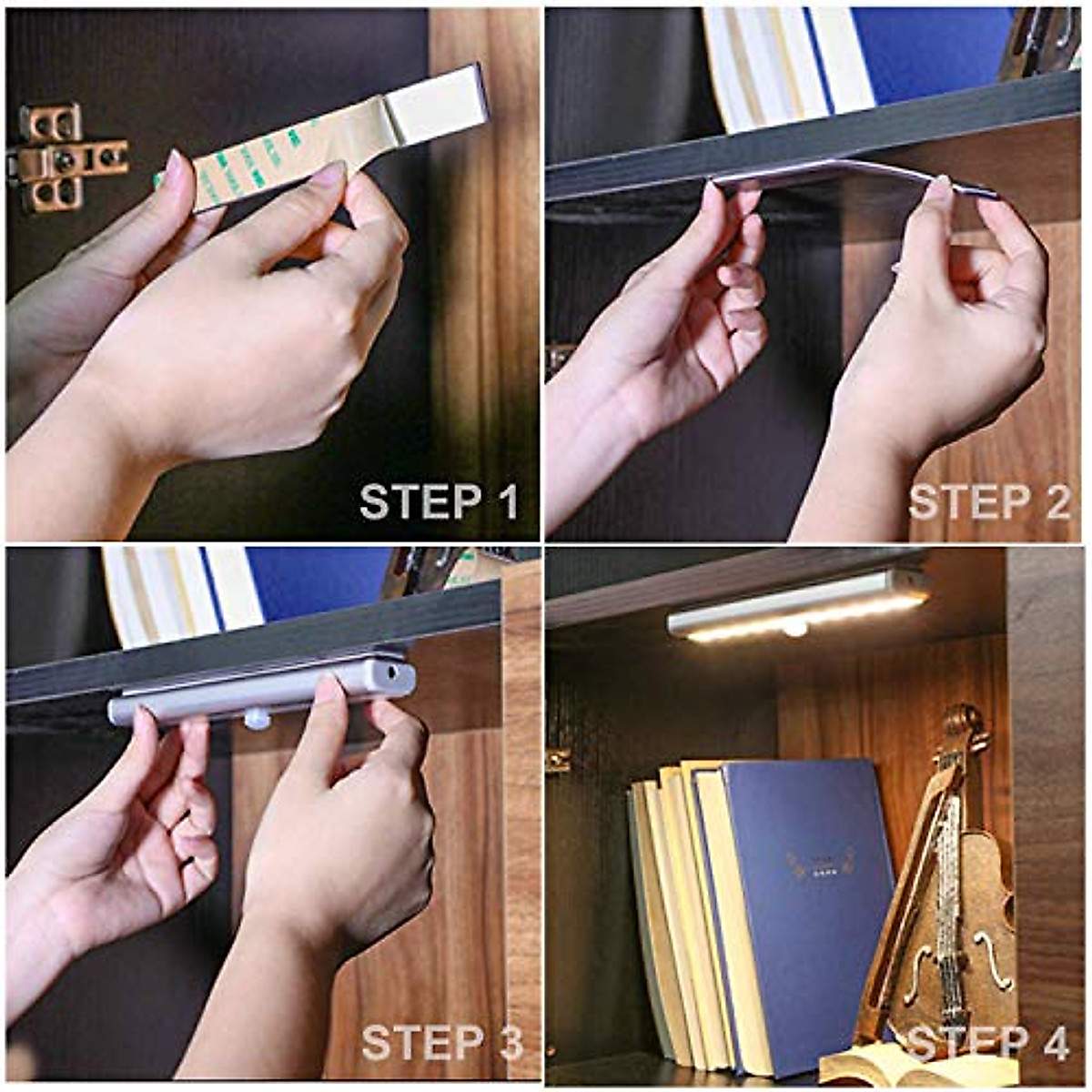 LDOPTO Under Cabinet Lights Wireless with Remote Control Dimmable Battery Operated LED Closet Lights Stick-on Kitchen Lighting with Timer for Kitchen Shelf Hallway Stairs, Multiple Colors 4 Pack