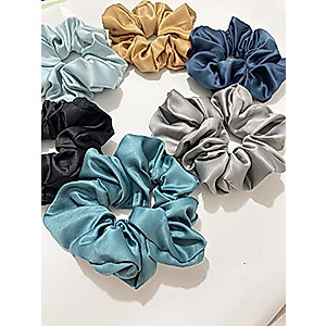 6 Pieces Satin Silk Scrunchies for hair, Big Hair Scrunchies Satin Hair Ties Ponytail Holder No Hurt Your Hair