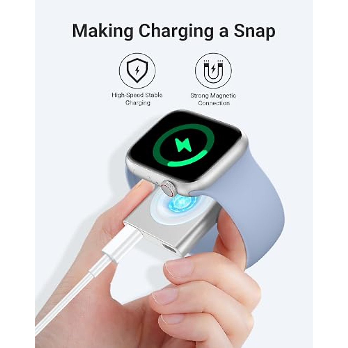 Portable Charger for Apple Watch, Spare Magnetic Apple Watch Charger for Travel/Office/Home/Car, Mini Charging Pad with Lightning and USB-C Dual Input Ports for iWatch 9/8/7/6/5/4/3/2/1/SE/Ultra