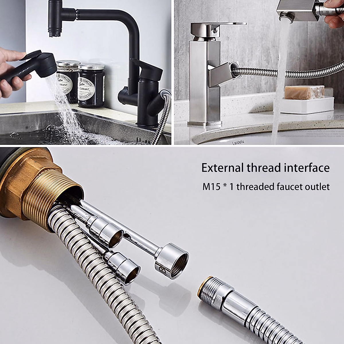 Spray Hose for Kitchen Faucets, Pull Down Replacement, Kitchen Sink Faucet Pull-Out Spray Replacement Hose， 59-inch Chrome Finish