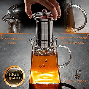 Mixpresso 5 Piece Glass Tea Pot Set, Kettle with Removable Infuser, Clear Glass Teapot 33oz With 4 Double Wall Cups 2.7oz Stovetop Safe Teapot For Loose Leaf Tea, Perfct As Tea Gift Sets.