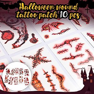 YOSENG Horror Realistic Fake Bloody Wound Stitch Scar Scab Waterproof Temporary Tattoo Sticker Halloween Masquerade Prank Makeup Props for face,body-10PC（YS-10)