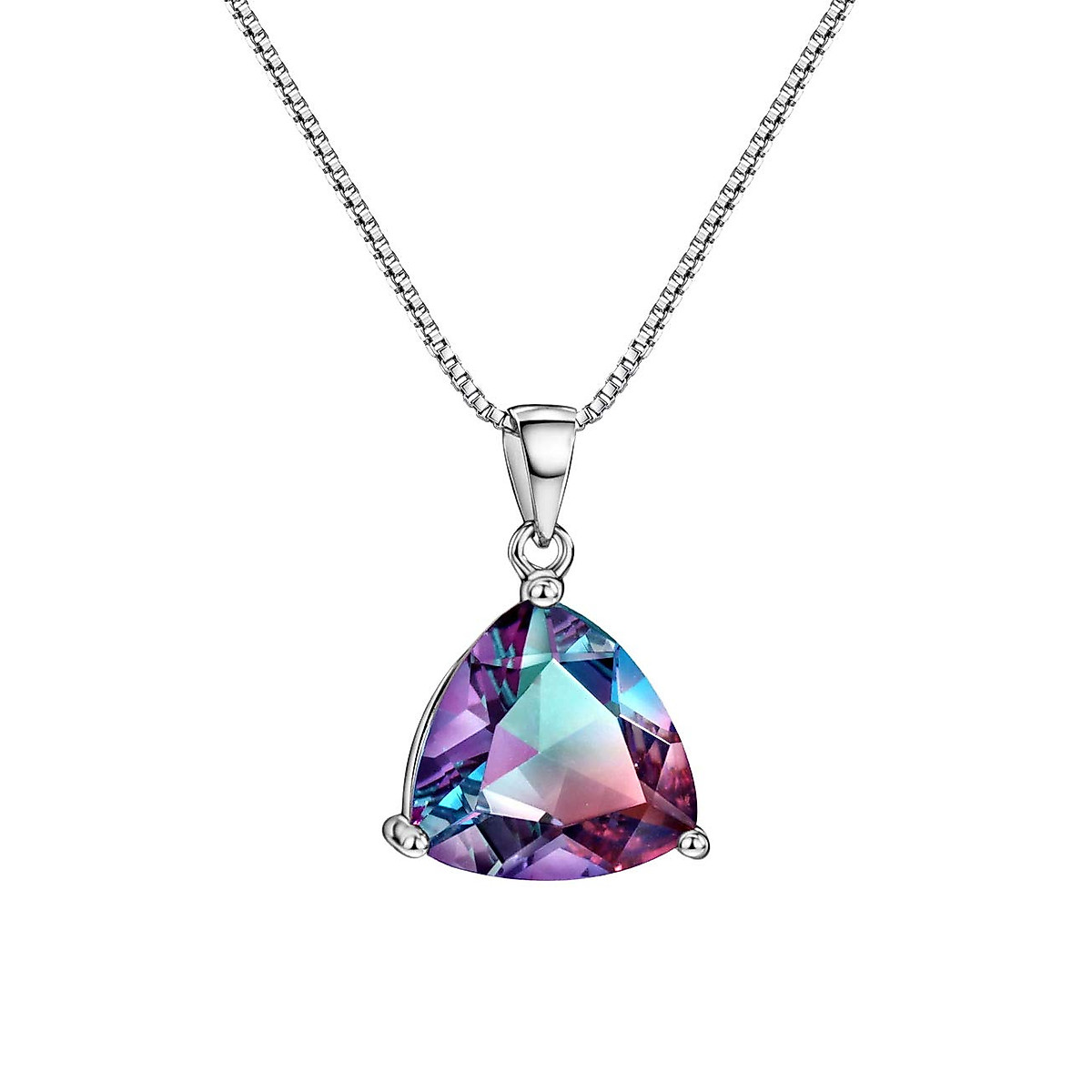 Mystic Topaz Pendant Necklace Sterling Silver Rainbow Stone Trillion Cut Gemstone Fine Jewelry For Women