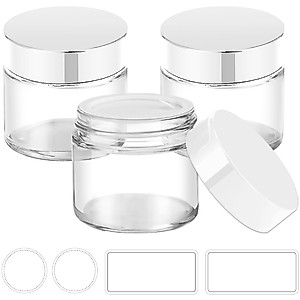 Tecohouse Small Glass Containers with Lids, 2 oz Glass Jars with White Lids & Inner Liners, Cosmetic Travel Toiletries Container for Slime, Makeup, Cream, Lotion, Food Storage 3 pack