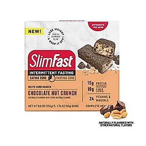 SlimFast Intermittent Fasting- Complete Meal Protein Bars, Chocolate Nut Crunch, 5 Bars (Pack of 1)