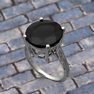 10 MM Round Cut Four Prong Set Black Onyx Gemstone 925 Sterling silver Unisex Ring (5.5)