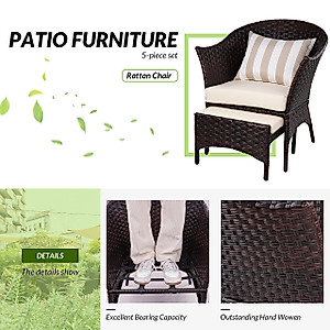 Elevon Patio Conversation Set Outdoor Wicker Furniture with 2 Chairs for Porch and Yard, Beige