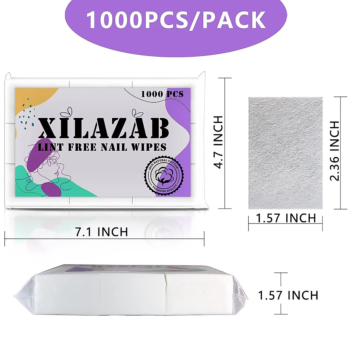 XILAZAB 1000 PCS Disposable Lint Free Nail Wipes，Premium Lint Free Cotton Pads Square,Cosmetic Cleansing Pads Soft and Thin, Nail Polish Remover Pads