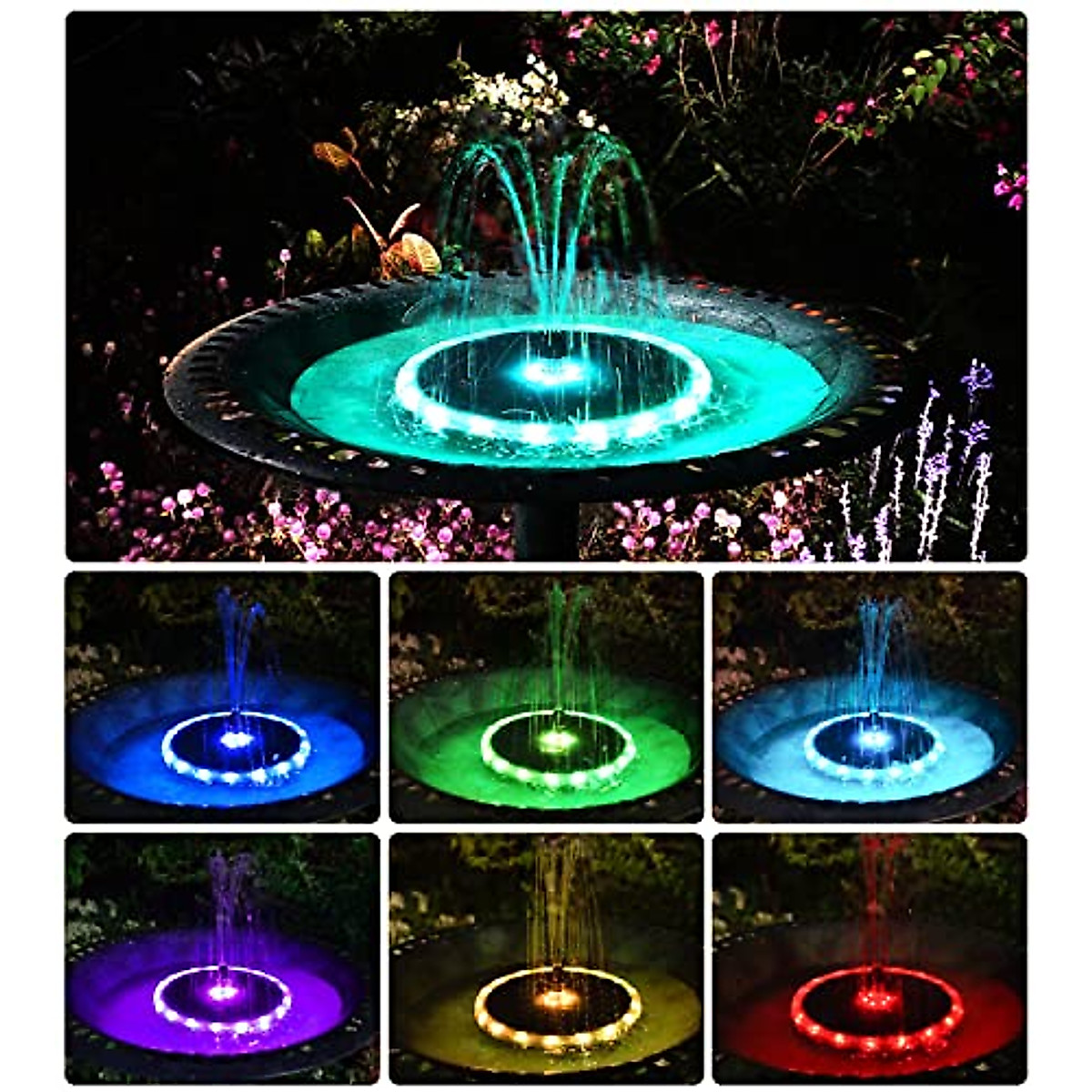Yzert Solar Fountain Matte Panel with 4000 Capacity Battery, 4W Floating Solar Bird Bath Fountains with 8 Nozzles & 4 Fixed Rods, Solar Fountain Pump for Bird Bath,Garden, Pond, Outdoor