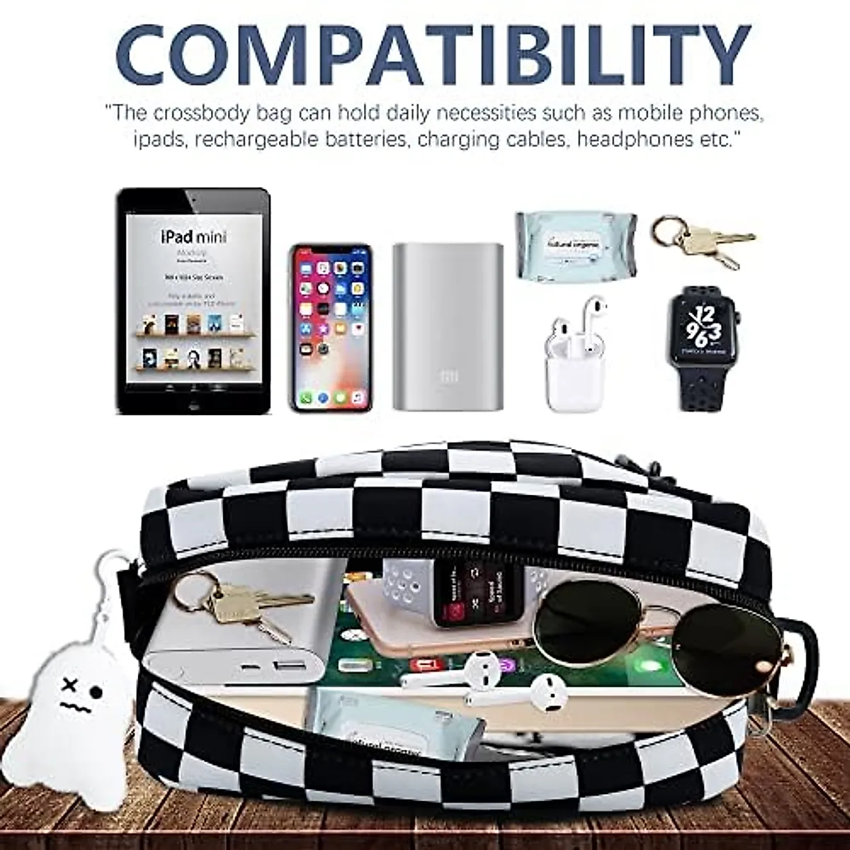 DOB SECHS Crossbody Purse Small Messenger Bags for Women Men Shoulder Bag, Black White Checkered