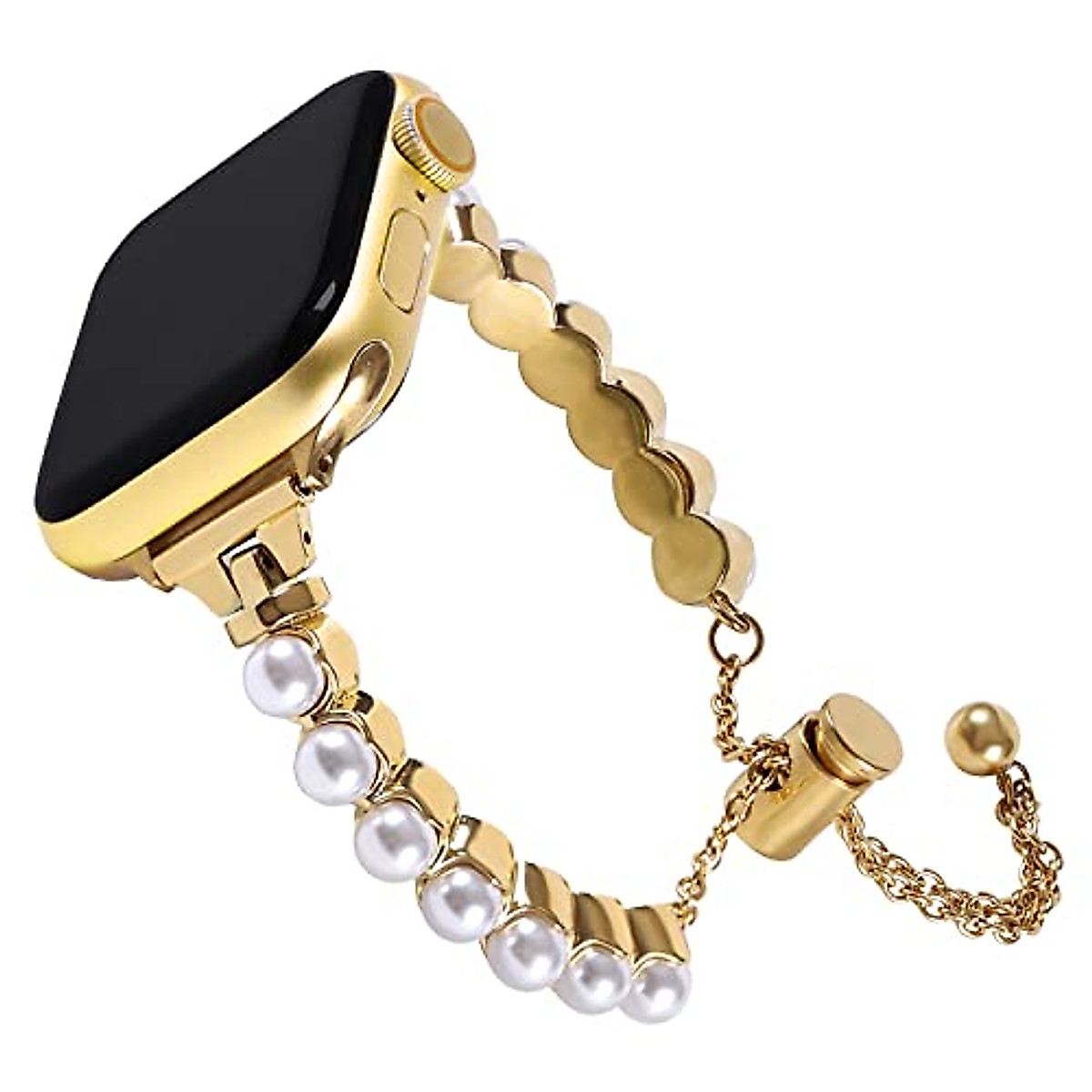 WONMILLE Gold Bracelet Compatible with Apple Watch Band 38mm 40mm 41mm Women, Slim Dressy Design Jewelry Metal Strap Stainless Steel Bling Bangle for iWatch Series 8/7/SE/6/5/4/3/2/1 (Peal Gold)