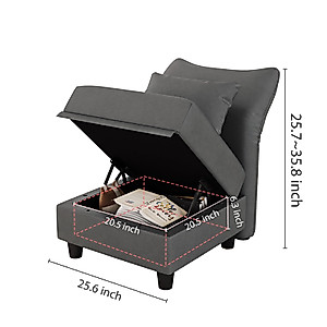 LLappuil Modular Sectional Storage Couch Ottoman Seats，Waterproof Faux Leather Sofa Chair Modules, Dark Grey