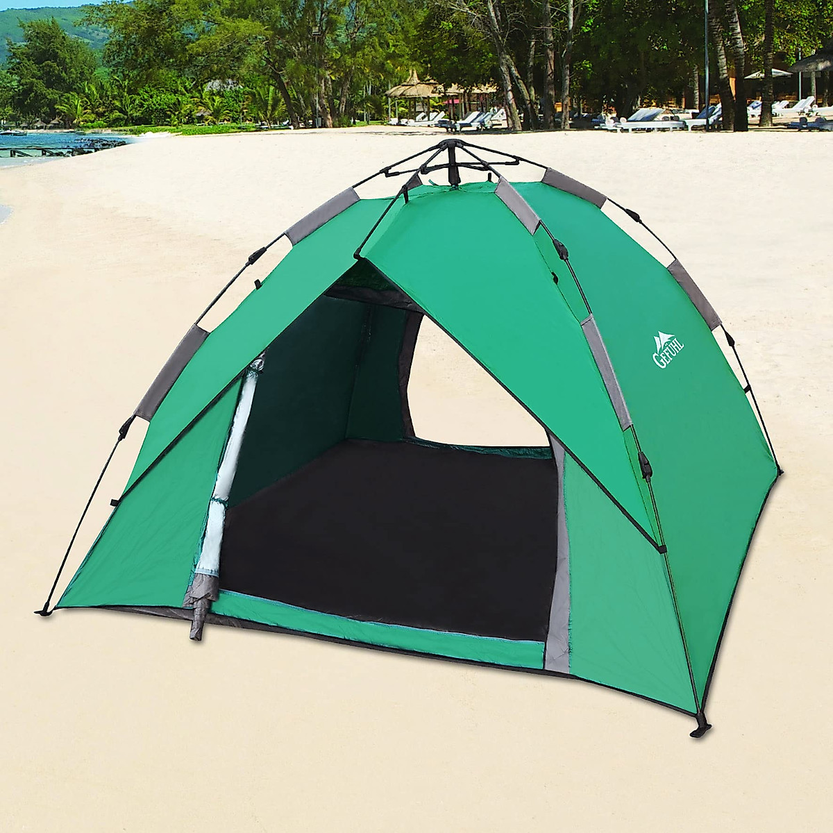 Strong Camel Automatic Camping Tent 3-4 Person Pop Up Canopy w 2 Doors Double Layer Family