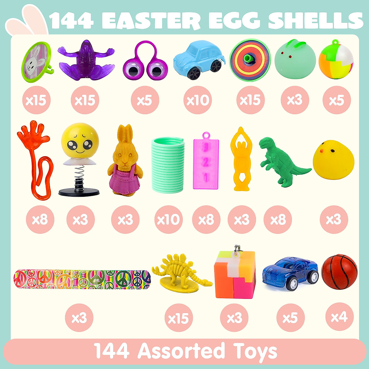 JOYIN 144 PCS Prefilled Easter Eggs with Assorted Toys for Easter Egg Hunt, Party Favors, Basket Stuffers, Classroom Prize Supplies