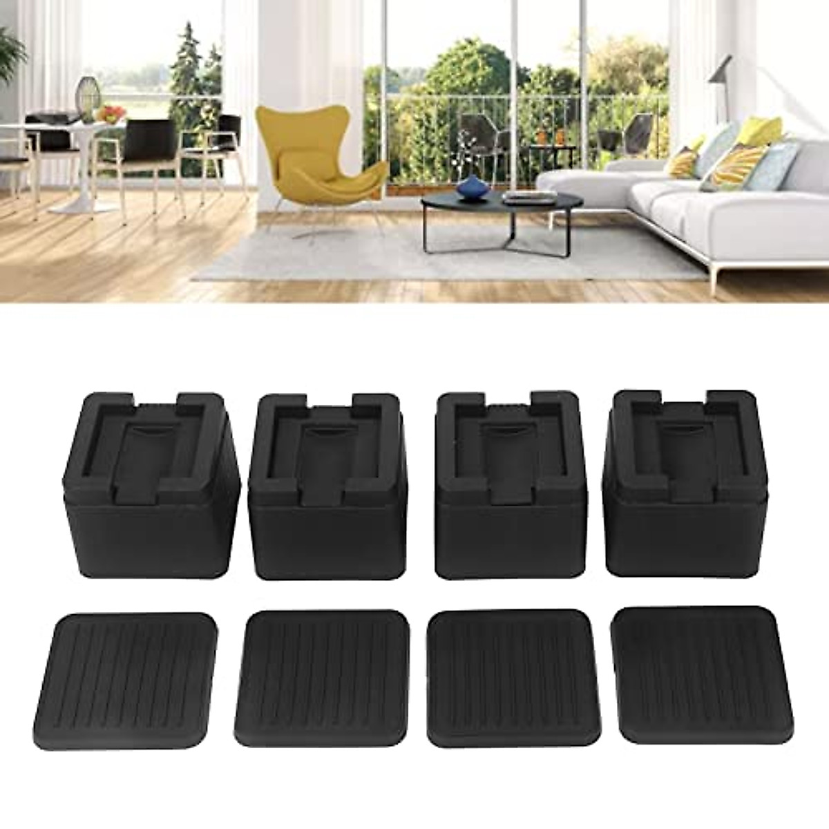 Wnvivi 4 Sets Furniture Risers, Sofa Risers Square Rubber Anti Skid Bed Raisers Blocks Bed Frame Risers Supports forTable Sofa Couch Desk