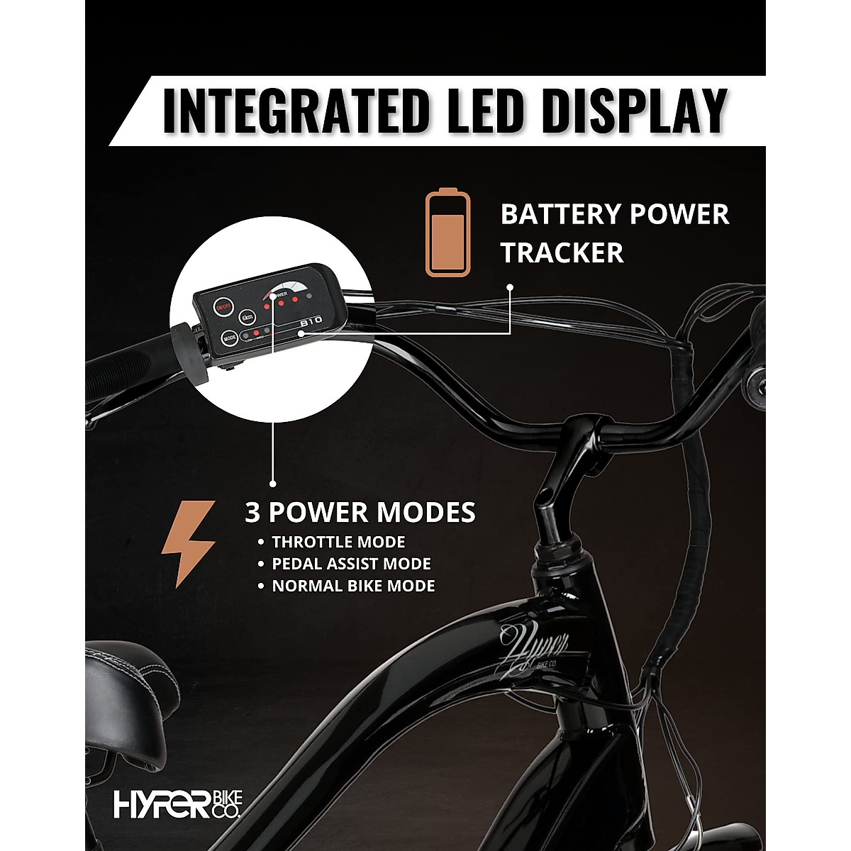 Hyper Bicycles E-Ride 26" Men's 36V Electric Cruiser E-Bike with Pedal-Assist, 250W Motor, Black