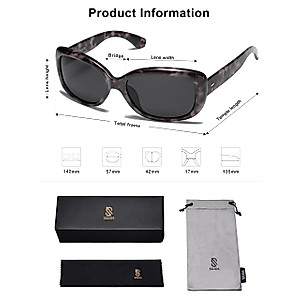 SOJOS Vintage Square Sunglasses for Women Polarized UV Protection Havana Frame SJ2111 with Black Tortoise Frame/Grey Lens