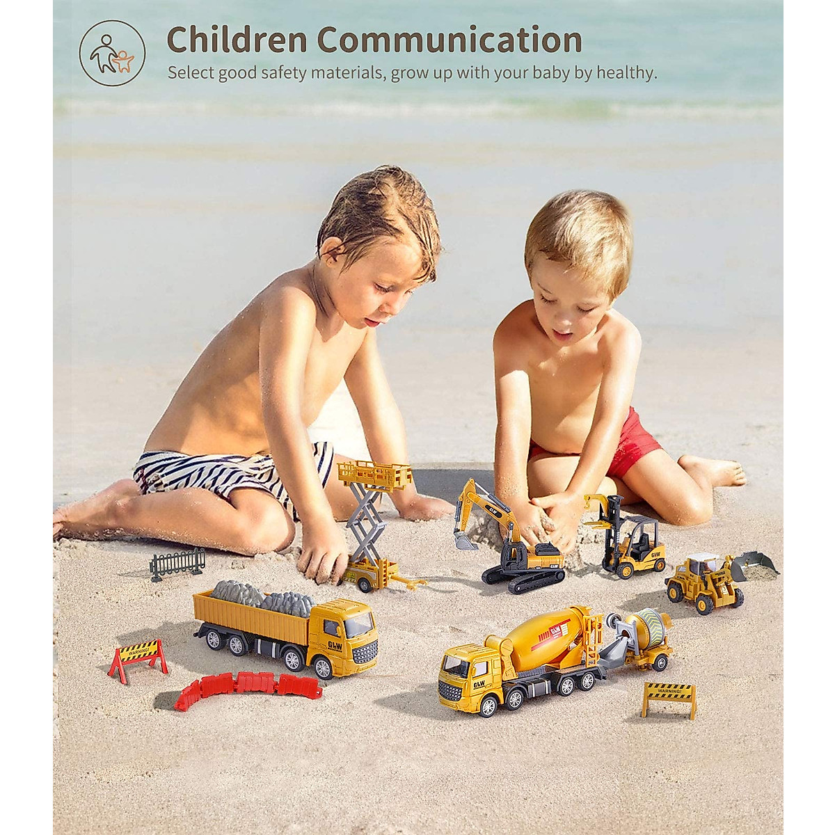 Geyiie Construction Vehicles Truck Toys, Engineering Truck Die Cast Alloy Truck Head, Tractor Trailer Excavator Dump Loader Cement Forklift Sandbox Gift for Toddlers Kids 3 4 5 6 Year Old Boy