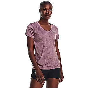 Under Armour Womens Tech V-Neck Twist Short-Sleeve T-Shirt, (501) Misty Purple/White/Metallic Silver, X-Large