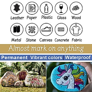 Paint Pens Paint Markers on Almost Anything Never Fade Quick Dry and Permanent, Oil-Based Waterproof Paint Marker Pen Set for Rocks Painting, Wood, Fabric, Plastic, Canvas, Glass, Mugs, DIY Craft