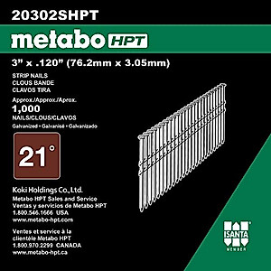 Metabo HPT Framing Nails | 3 Inch x 0.120 | 21 Degree | Full Round Head | Ring Shank | Hot Dipped Galvanized | 1,000 Count | 20302SHPT