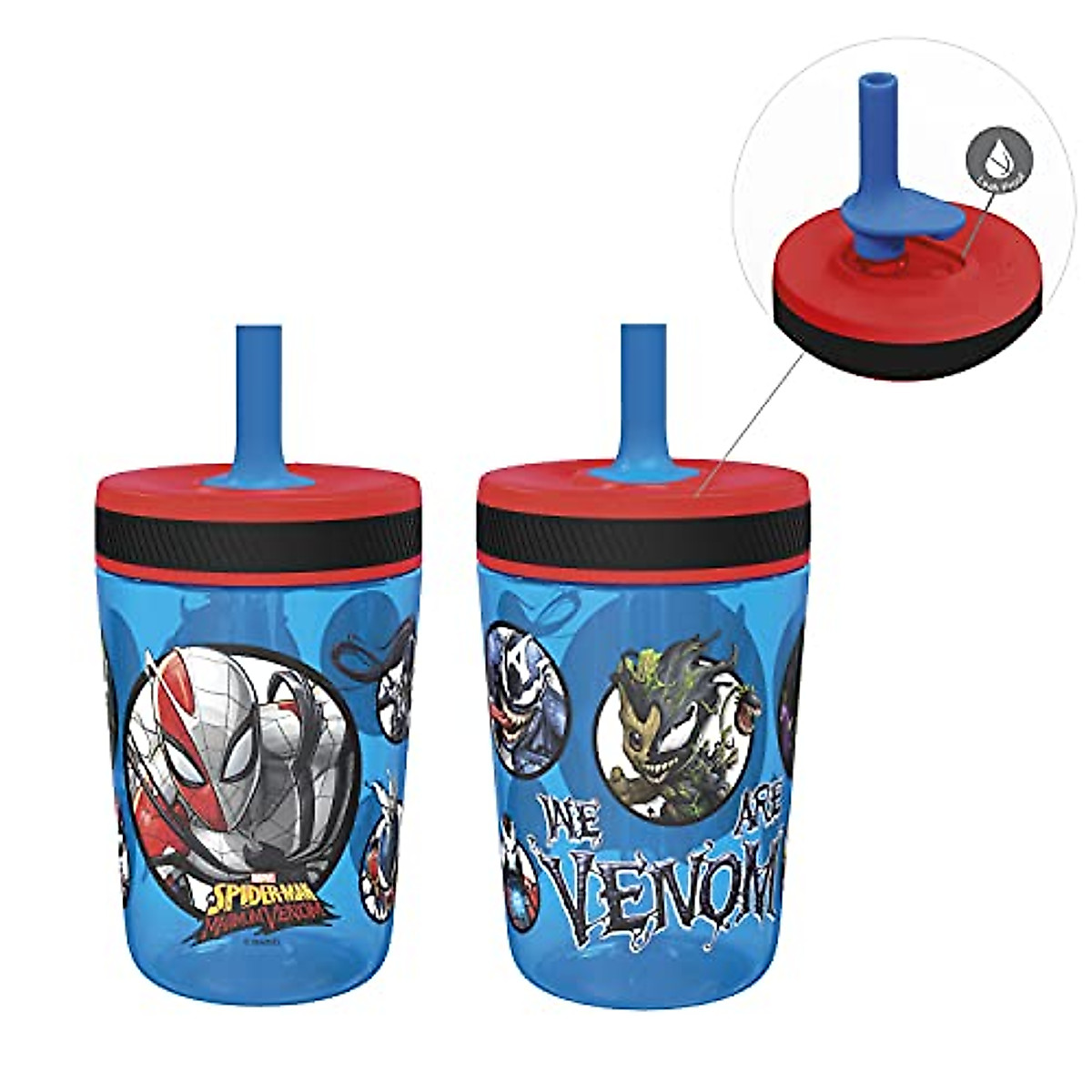 Zak Designs Marvel Spider-Man and Venom Kelso Tumbler Set, Leak-Proof Screw-On Lid with Straw, Made of Durable Plastic and Silicone, Perfect Bundle for Kids (15 oz, 2pc Set)