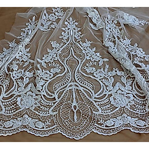 Special Large Patterns Design La Belleza Beading lace Fabric 49" Width Beautiful Easy to Cut for Wedding Dress White lace Fabric Off White 2 Yards