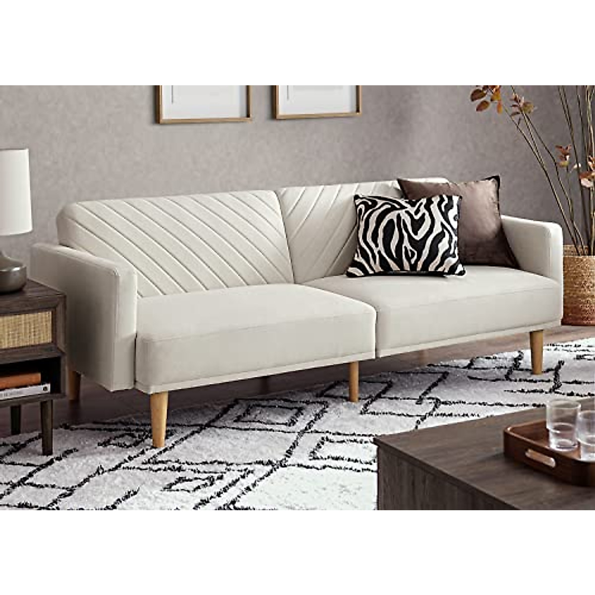 mopio Futon Sofa Bed, Couch, Small Sofa, Sleeper Sofa, Loveseat, Mid Century Modern Futon Couch, Sofa Cama, Couches for Living Room (Snow Velvet)
