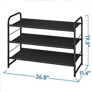 Simple Trending 2 Pack 3-Tier Stackable Shoe Rack, Expandable & Adjustable Fabric Shoe Shelf Storage Organizer, Black