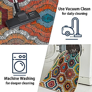 Boho Patchwork Geometric Print Area Rug Ethnic Tribal Bohemian Style Accent Rugs Colorful Non Slip Washable Floor Carpet for Living Room, Bedroom, 5x8 feet