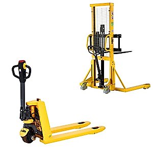 Xilin Manual Pallet Stacker 2200lbs Capacity 63" Lift Height with Straddle Legs and Electric Powered Pallet Jack 3300lbs Capacity Lithium Battery Mini Type Walkie Pallet Truck 48"x27" Fork Size