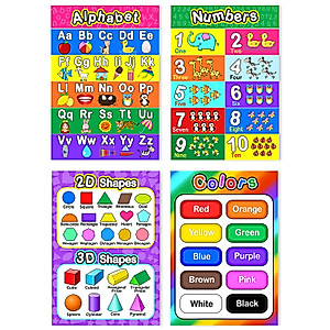 Educational Preschool Poster for Toddler and Kid with Glue Point Dot for Nursery Homeschool Kindergarten Classroom - Teach Numbers Alphabet Colors Days and More 16 x 11 Inch (10 Pieces, Style B)