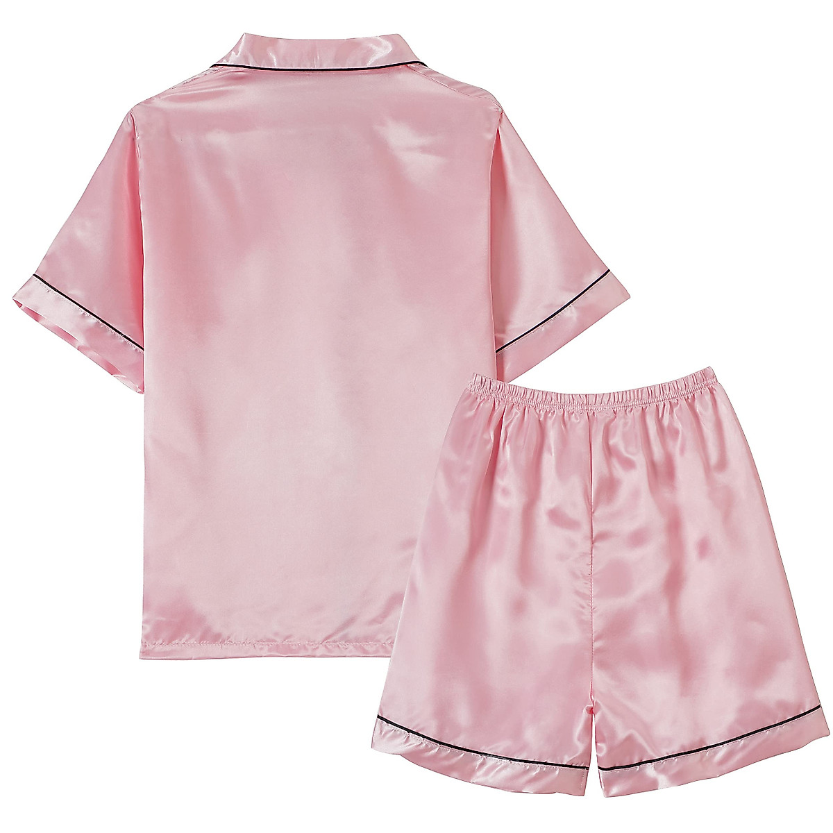 Vopmocld Big Kids Unisex Pjs Set Girls Boys Silk Pajama Sets Satin Clasic Sleepwear Summer 2 Pieces Button Down Nighty, Pink, 12