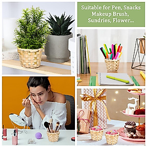 NUOBESTY 6Pcs 2.95X2.95X2.36in Mini Wood Woven Baskets Small Baskets Miniature Artifical Wood Woven Baskets Mini Straw Woven Storage Basket Without Handles Mini Grocery Basket