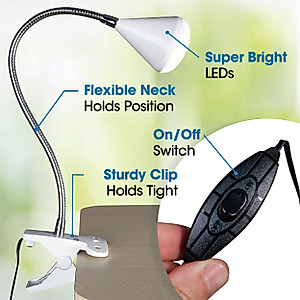 OttLite LED Cone Clip Lamp | Task Lamp, Desk Lamp | Sturdy Clip, Flexible Neck | Great for Home, Office, Work Space, Dorm