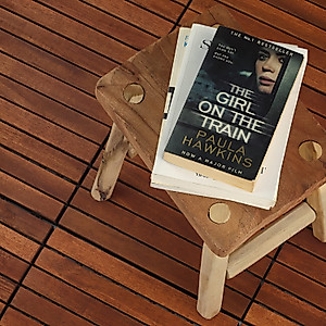 Solid Wood Interlocking Flooring Tiles (Pack of 10, 12" x 12"), Solid Wood Deck Tiles Interlocking, Patio Tiles Outdoor Interlocking Waterproof All Weather (12, 9 Slat)