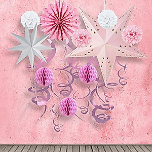 Paper Decorations Party Pink&Blue Baby Shower Party Decoration KIY Hanging Swirls Star Lantern Tissue Pom Honeycomb Balls Paper Fan Flower for Birthday