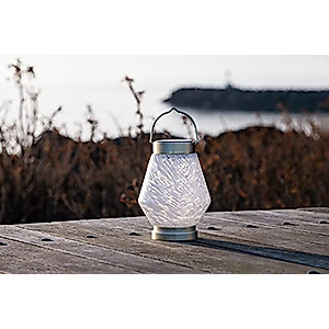 Allsop Home and Garden 30673 Solar Boaters Lantern Oval, Handblown Glass with Solar Panel and LED Light, Weather-Resistant for Outdoor Deck, Patio, Garden, Oval/White, 1-Count