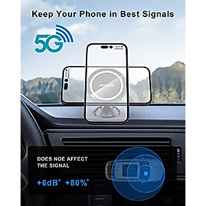 SUPERONE Fits MagSafe Car Mount, [Strongest Magnets] Hand Free 360° Rotation [No Drop Genuine 3M Adhesive] Magnetic Dashboard Car Holder for iPhone 14 13 12 Pro Max MagSafe Case