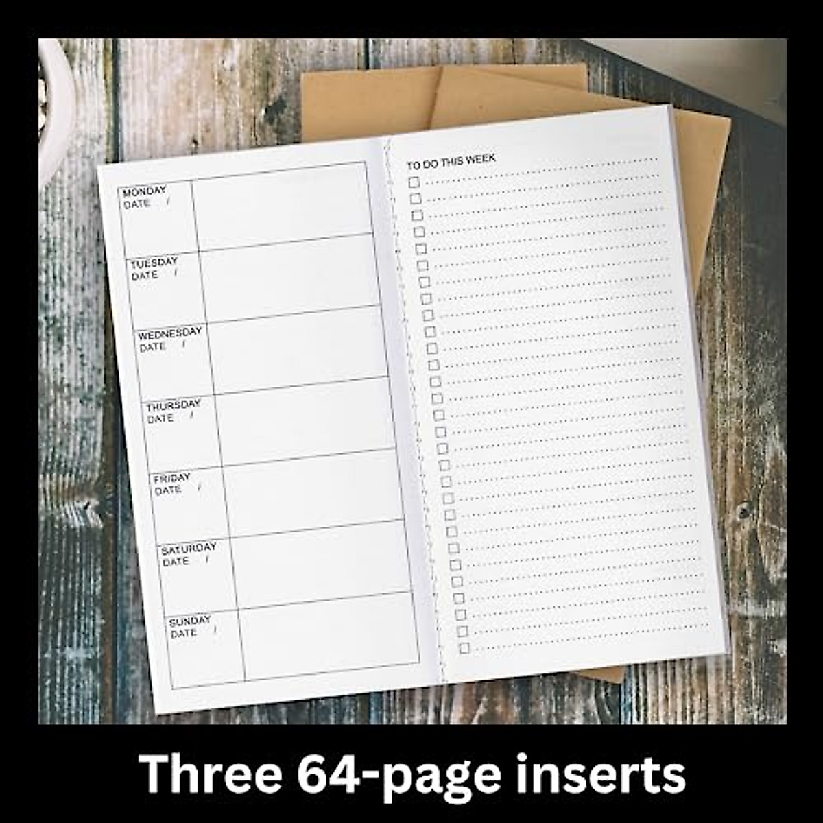 RICCO BELLO Weekly To Do Undated Calendar Travelers Journal Refill, 8.25 x 4.25 inches (Set of 3)