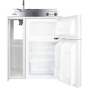 Summit C30EL 30" Kitchenette with 2 Coil Element Cooktop Sink and Faucet in White 2-door refrigerator-freezer included