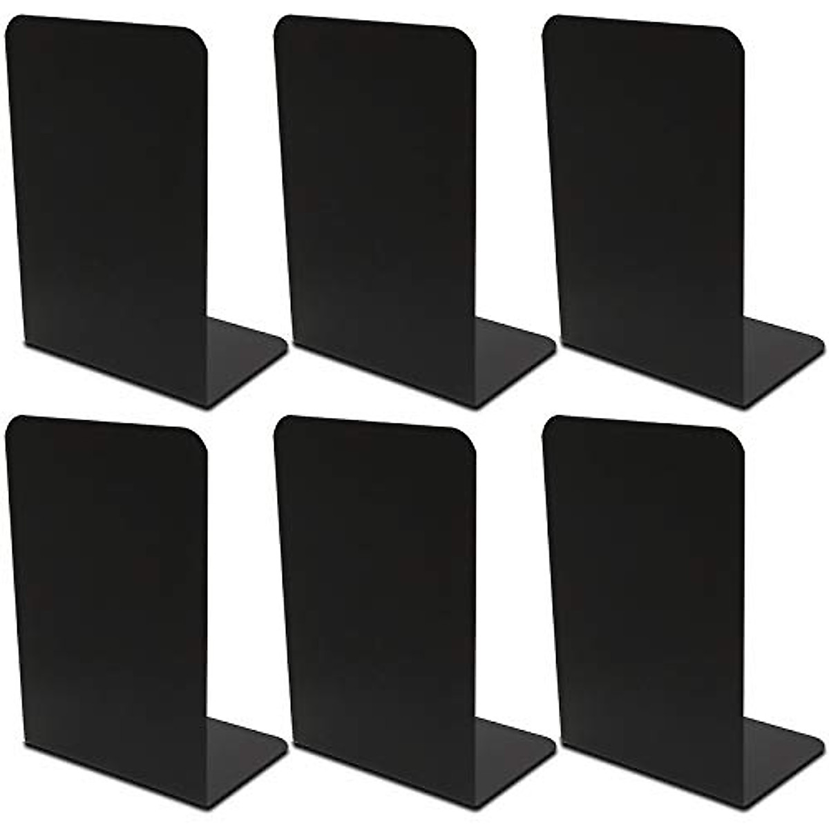 ZOEYES 6 Pcs Black Metal Bookends 8.0x3.9x5.3 Inch, Heavy Duty Book Ends for Shelves, Nonskid Book Holders and Book Stopper for Books Notebooks Files Magazines DVDs - Great for Office, Home, School