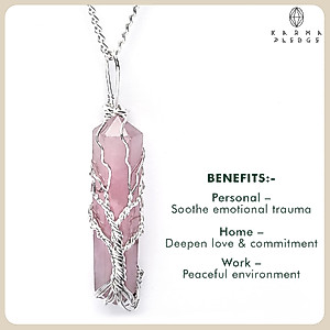 Handcrafted Crystal Pendant & Necklace; Spiritual Healing Crystal Necklace Pendant; Crystal Jewellery Protection Necklace (Rose Quartz, Amethyst, Green Aventurine, & Black Obsidian Double Point